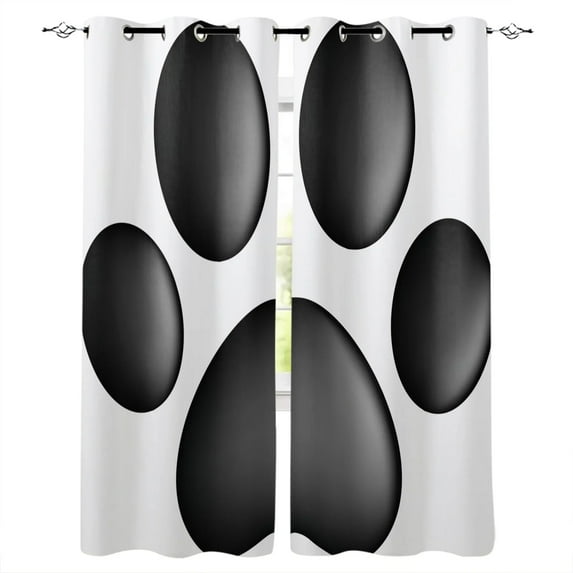 2pcs Dog Paw Black Paw Print Puppy Grey Footprint Window Curtains ...
