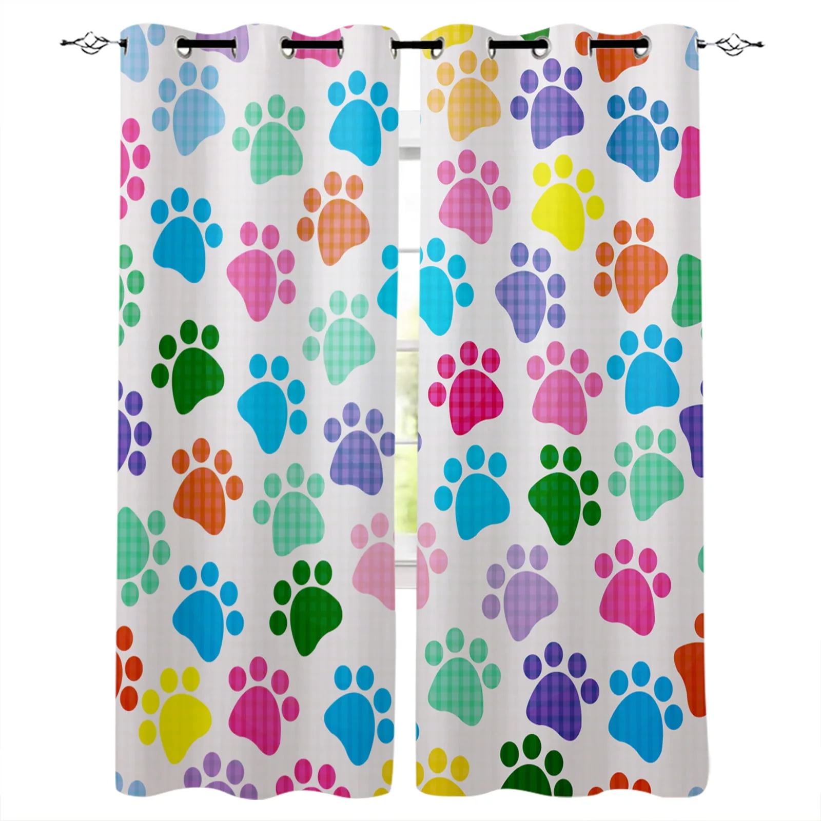 2pcs Dog Paw Black Paw Print Puppy Grey Footprint Window Curtains ...