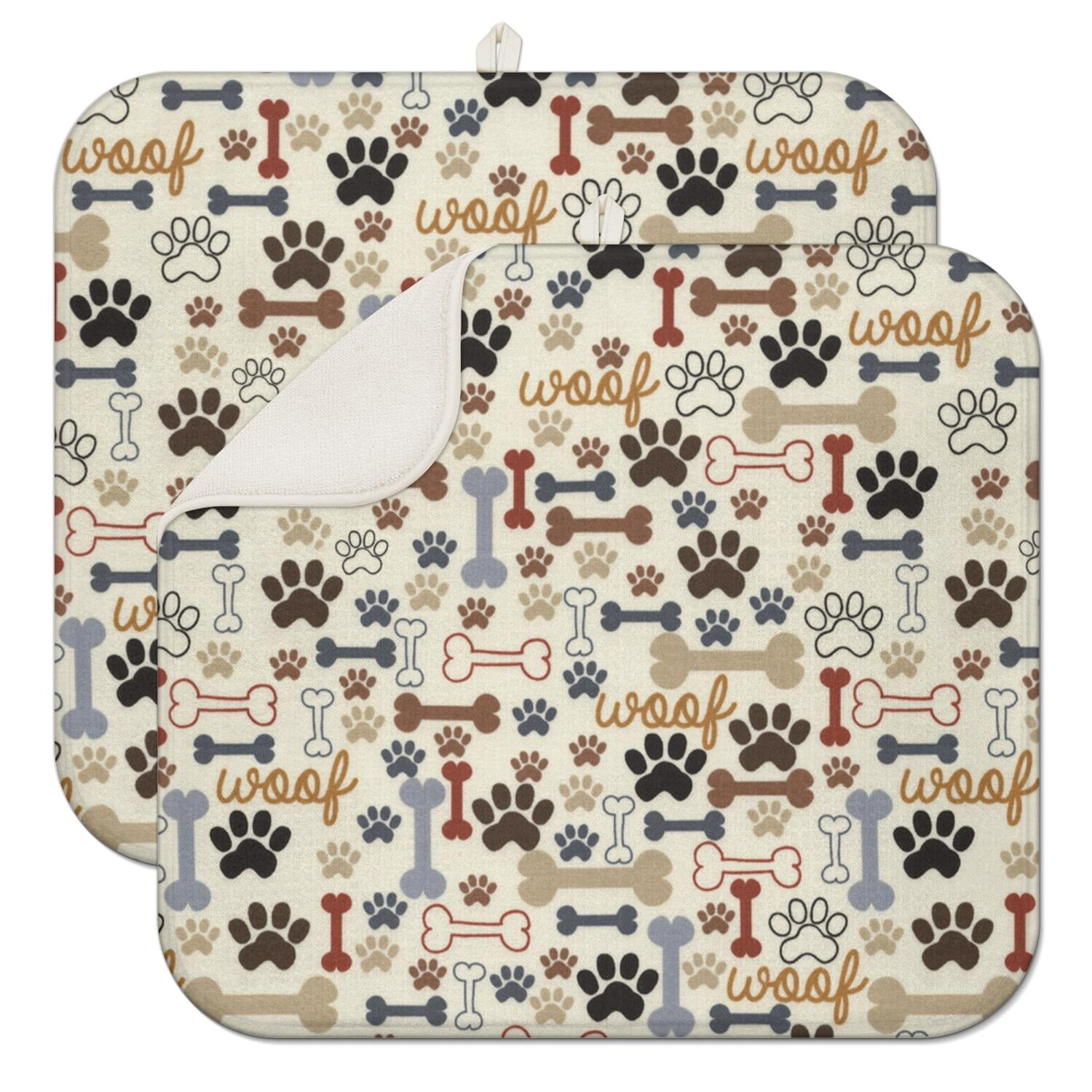 2pcs Dog Print Absorbent Drying Mat 3-Layer Heat Resistant Kitchen ...