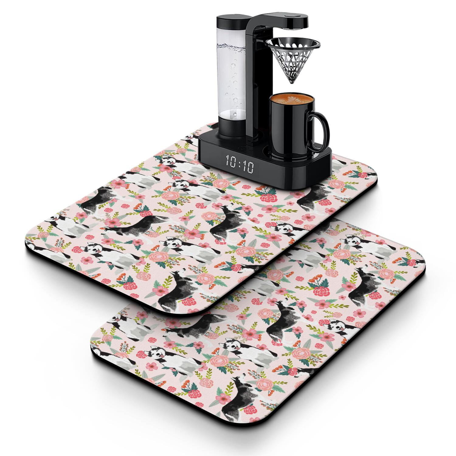 2pcs Dogs and Hearts Coffee Maker Mat - Heat Resistant & Absorbent Pad ...
