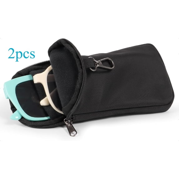 2pcs Double Glasses Case Soft Eyeglass Case with Clip & Zipper, Dual ...