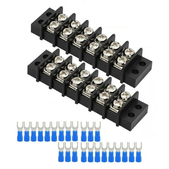 2pcs Double Row Screw Terminal Block Includes with Insulated Forks ...