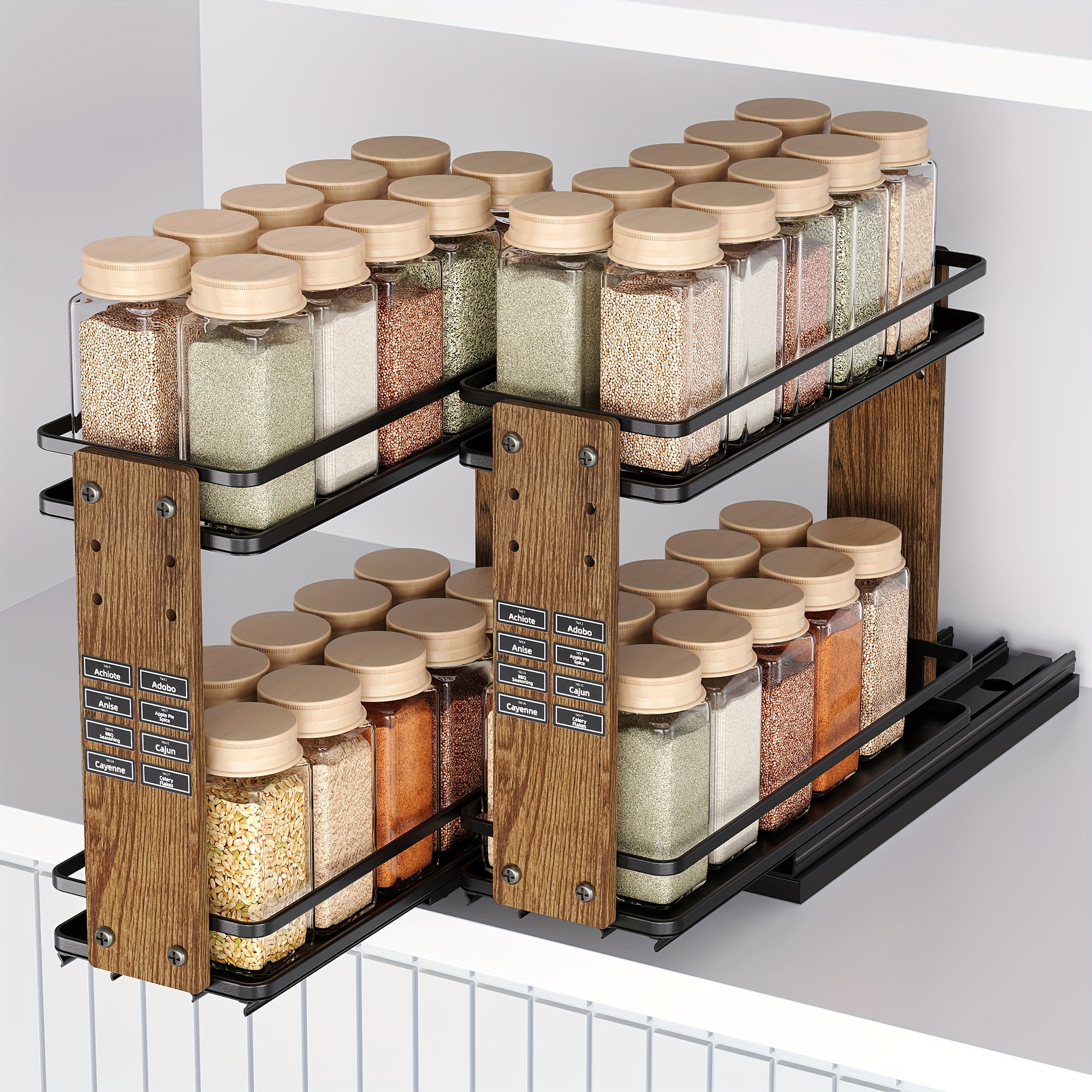 2pcs Double Tier Adjustable Height Pull Out Spice Rack For Cabinets ...