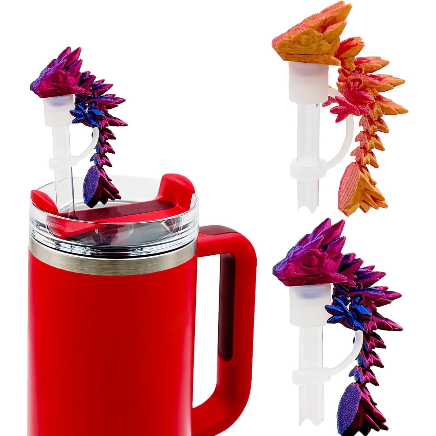[2pcs Dragon Straw Cap] 2pcs Silicone Dragon Straw Cover Cap ...
