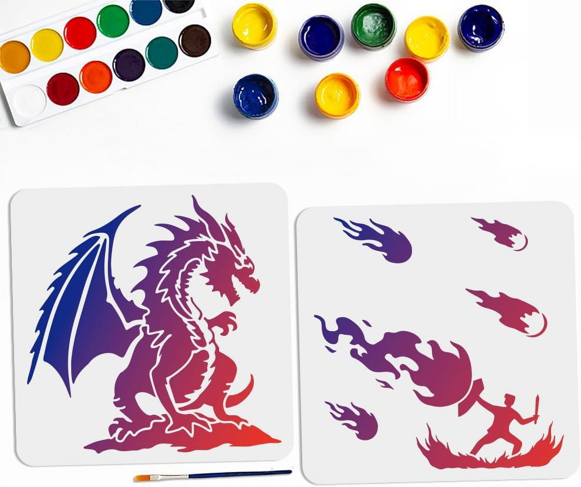 2pcs Dragon Warrior Flame Stencils 22.4×11inch Splicing Style Medieval ...