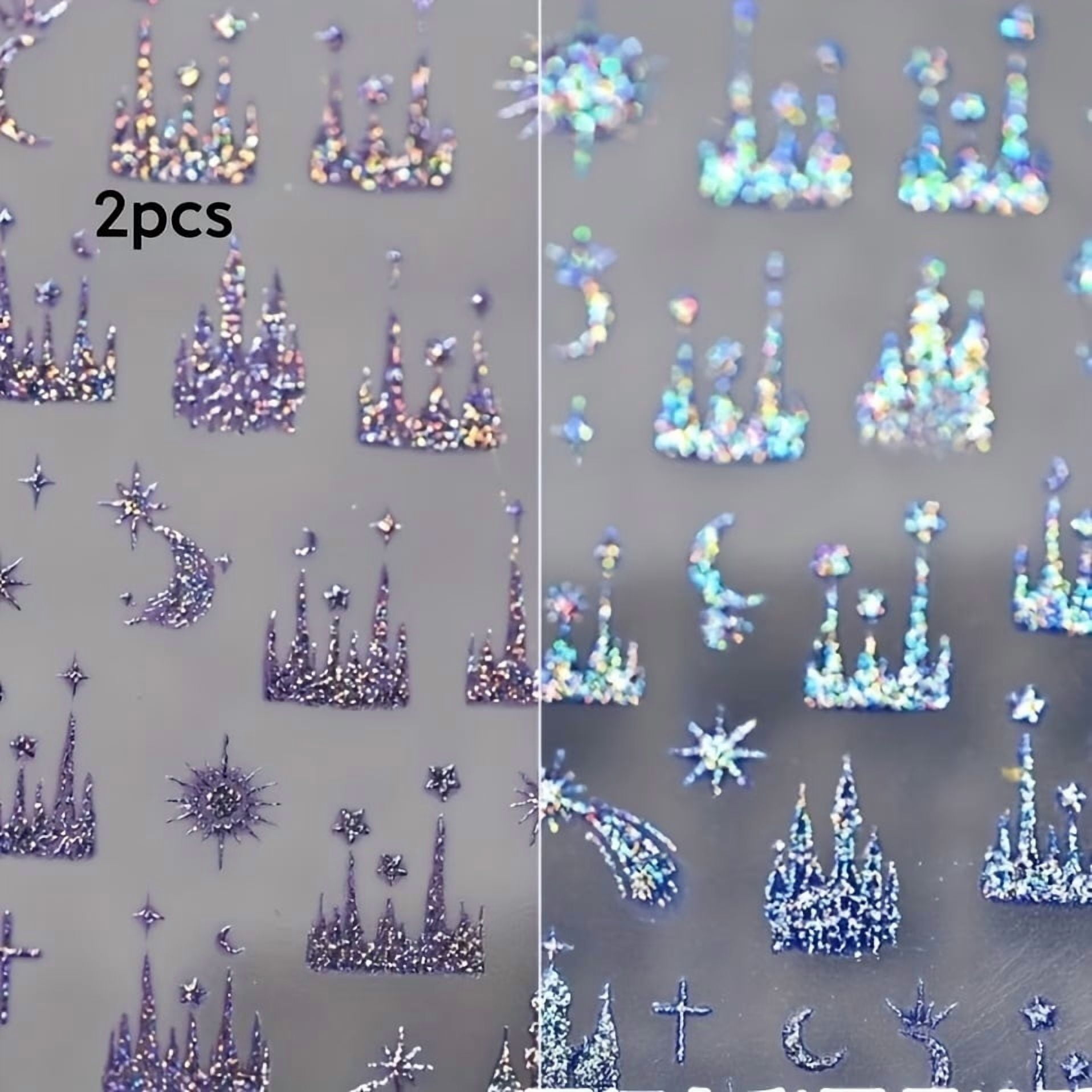 2pcs Dreamy Moon and Star Nail Art Stickers - Colorful Shiny Silver ...