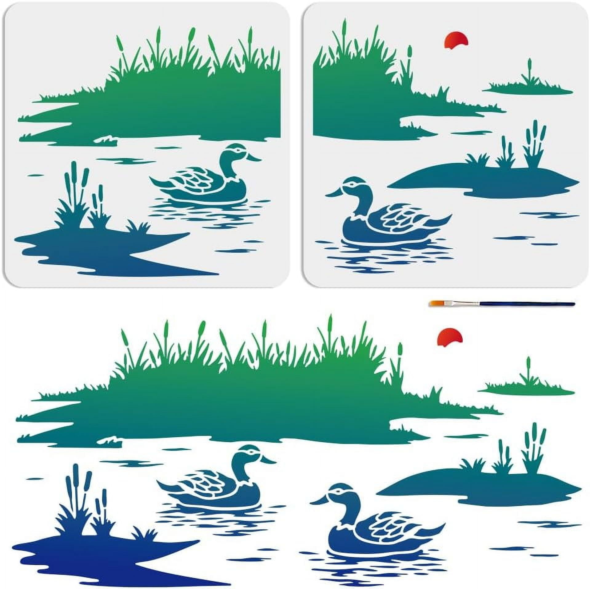 2pcs Duck Reeds Stencil 22×10.6inch Splicing Style Sunset River ...
