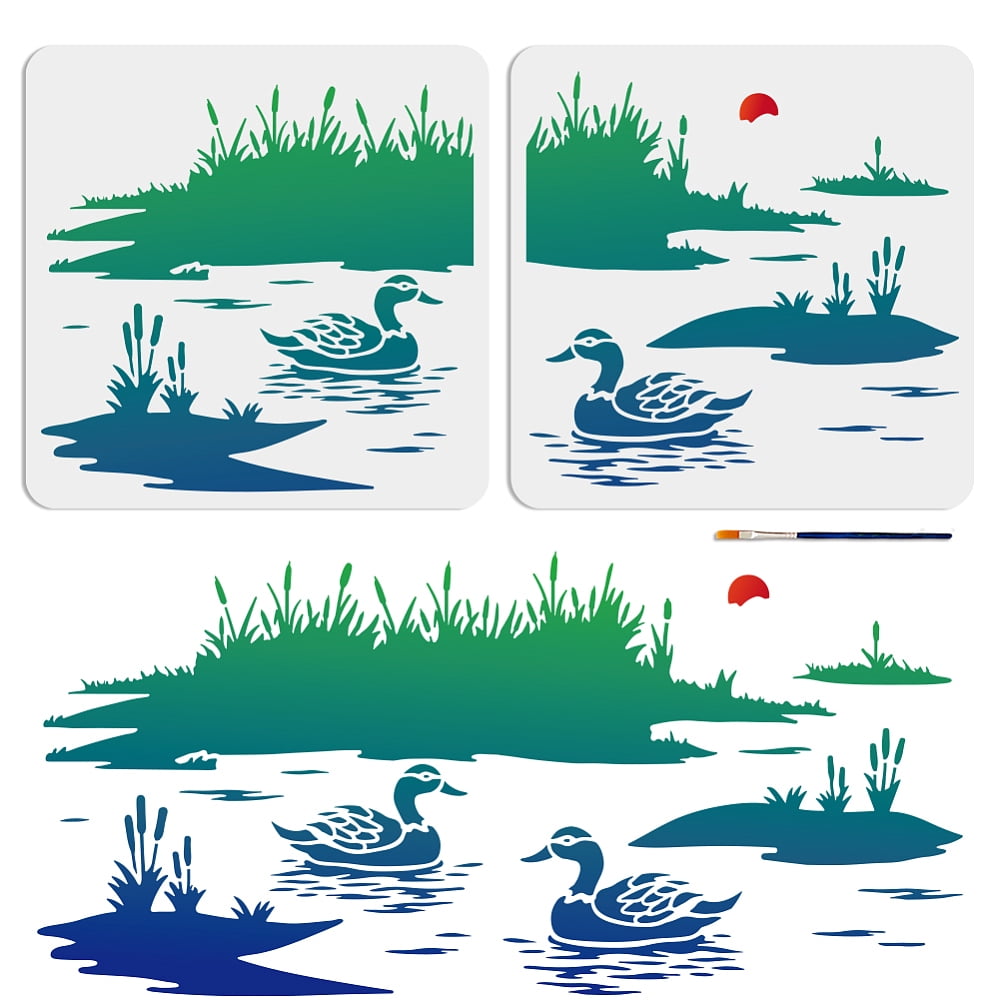 2pcs Duck Reeds Stencil 22×10.6inch Splicing Style Sunset River ...