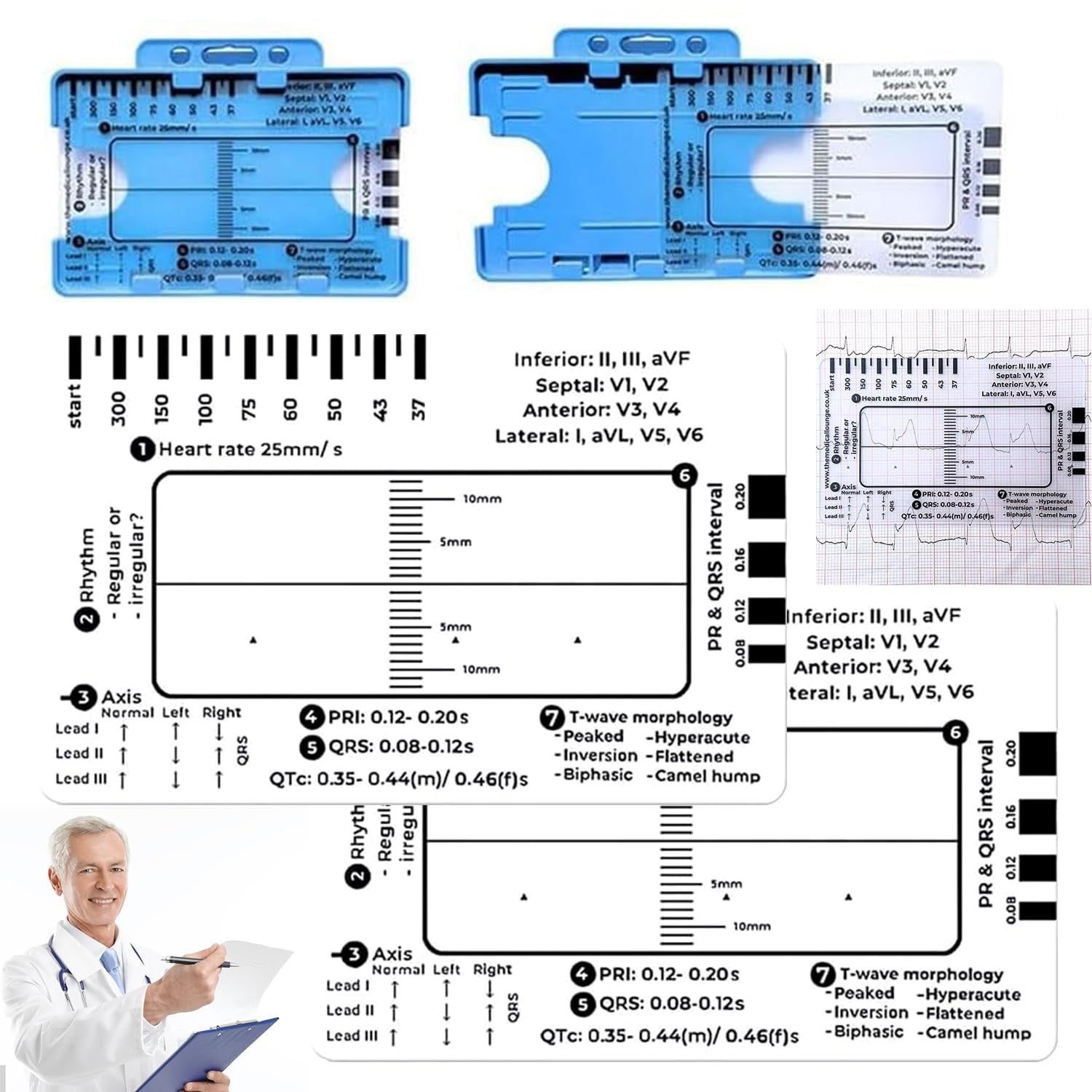 2pcs ECG 7 Step Ruler - Plastic Measuring Tool for EKG Interpretation ...