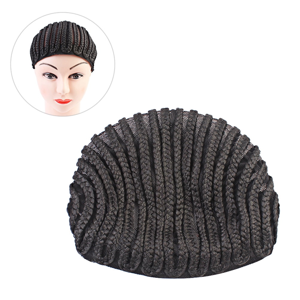 2pcs Easier Sew Black Cornrow Braids Crochet Wig Caps Elastic Sew Dome ...