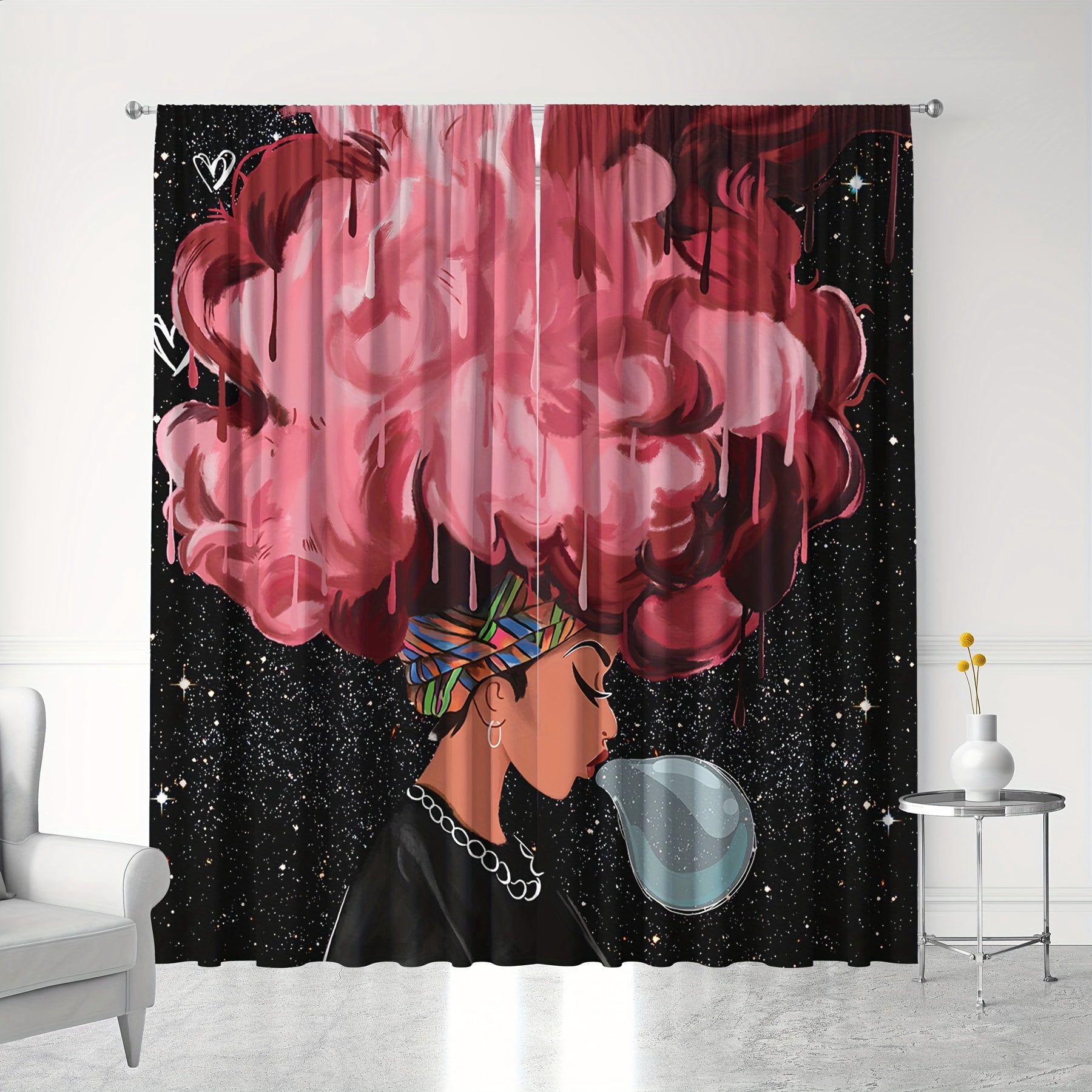 2pcs Eclectic Style Black Gold African Figures Printed Curtain Panels ...