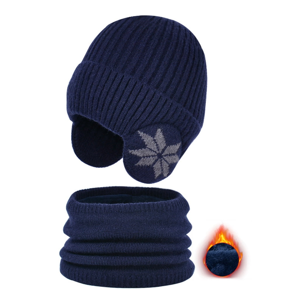 2pcs Elastic Scarf+Inner Plush Trapper Hat for Children Windproof ...