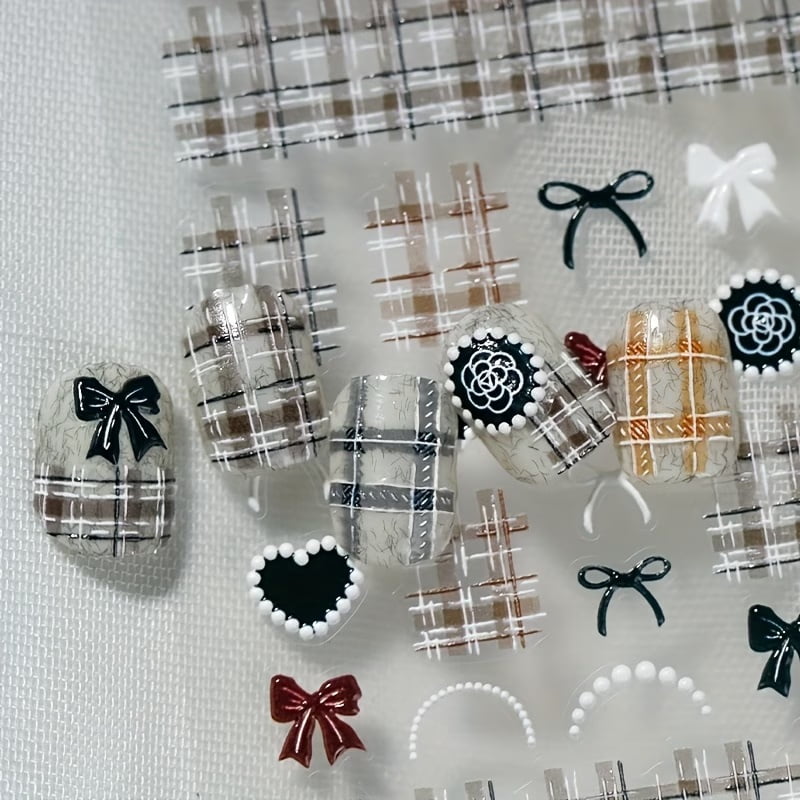 2pcs Elegant Brown Plaid Nail Art Stickers with Embossed Design for ...