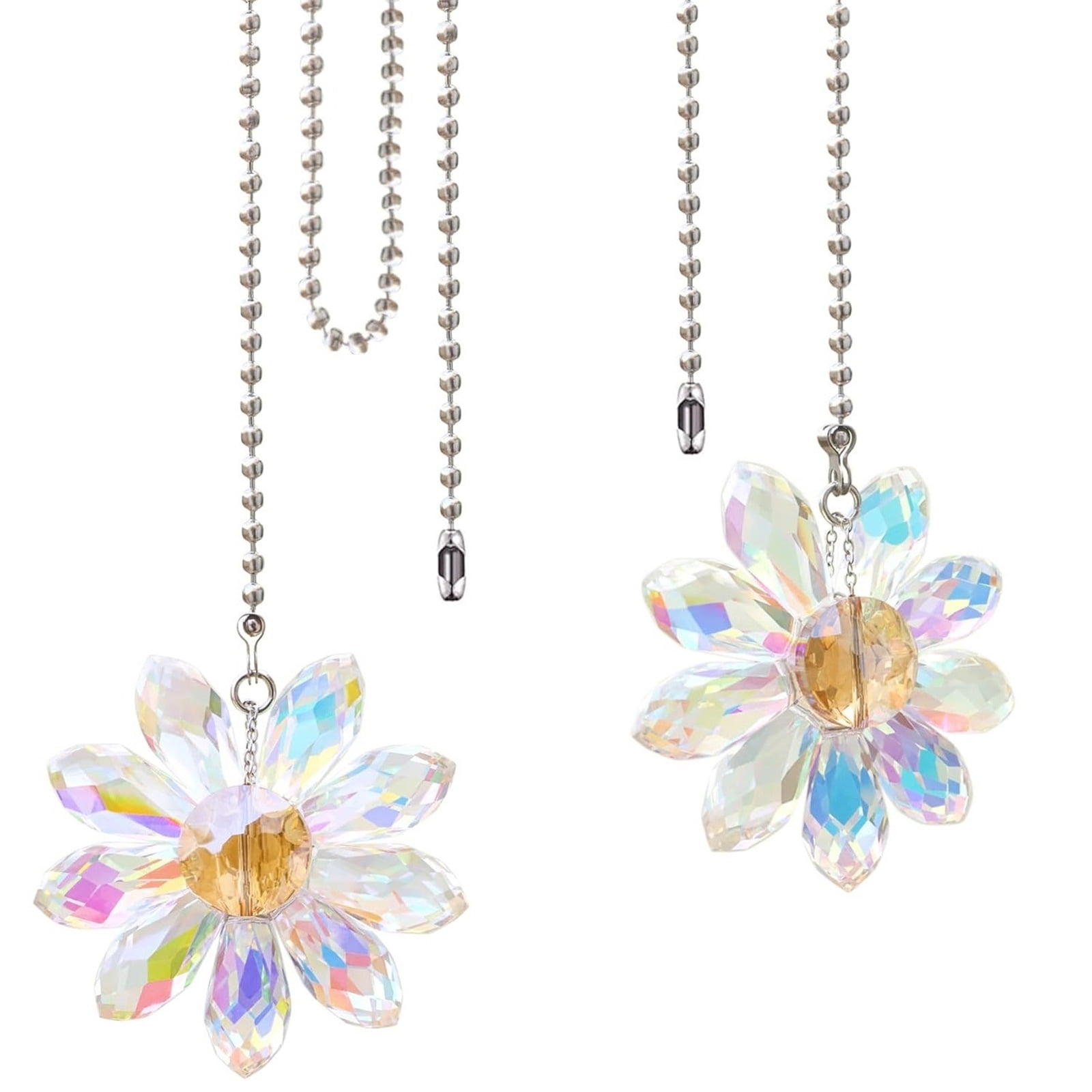 2pcs Elegant Ceiling Fan Pull Chain Extenders Crystals Glass Flower ...