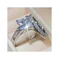2pcs Elegant Square Cubic Zirconia Ring Set In Silvertone For Women ...