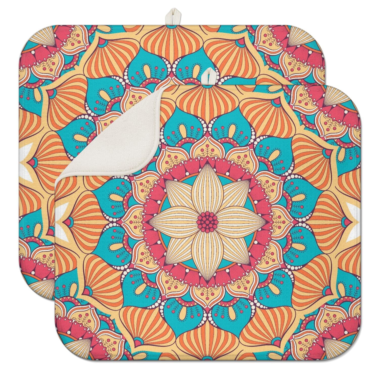 2pcs Ethnic Art Drying Mat, Sacred Symbolic Mandala Pattern, Quick Dry ...