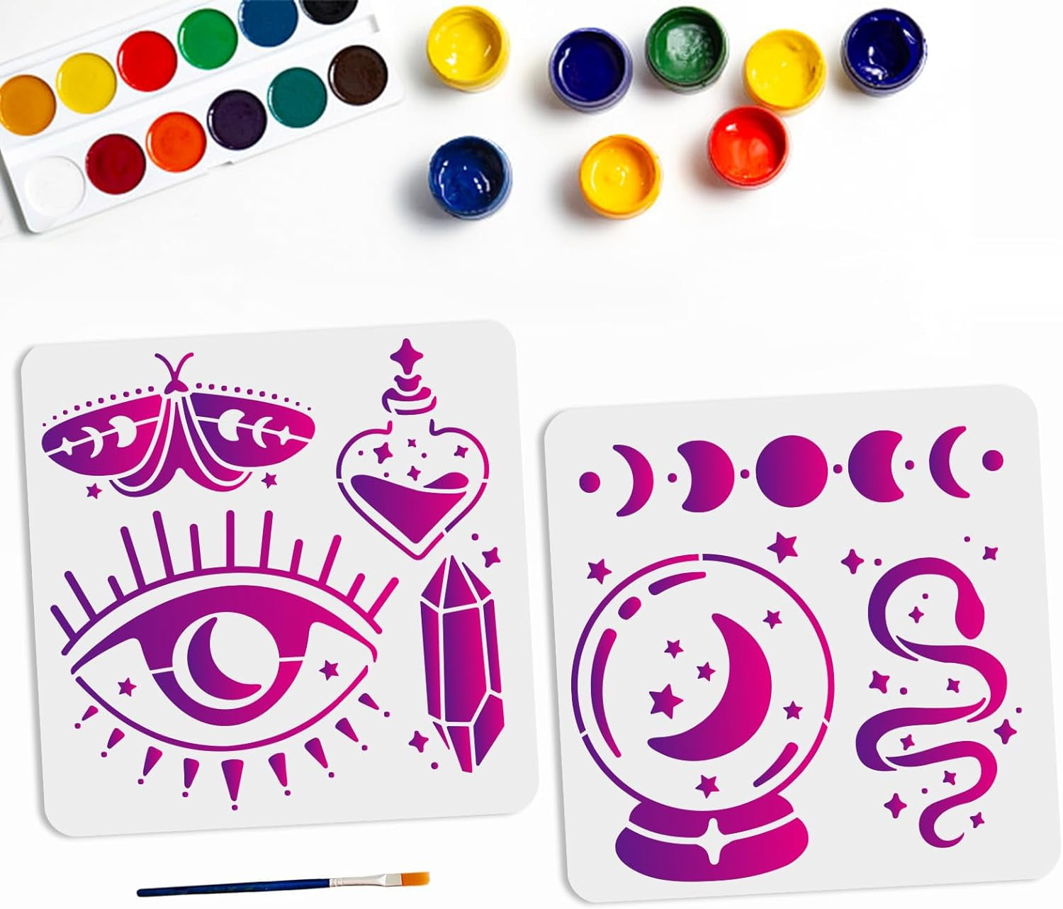 2pcs Evil Eyes Crystal Ball Stencil 11.8×11.8inch Magic Theme Stencil ...