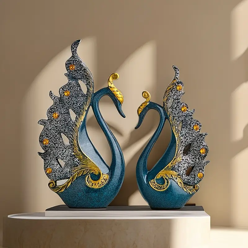 2pcs Exquisite Nordic Swan Couple Figurines - Luxury Resin Decor ...