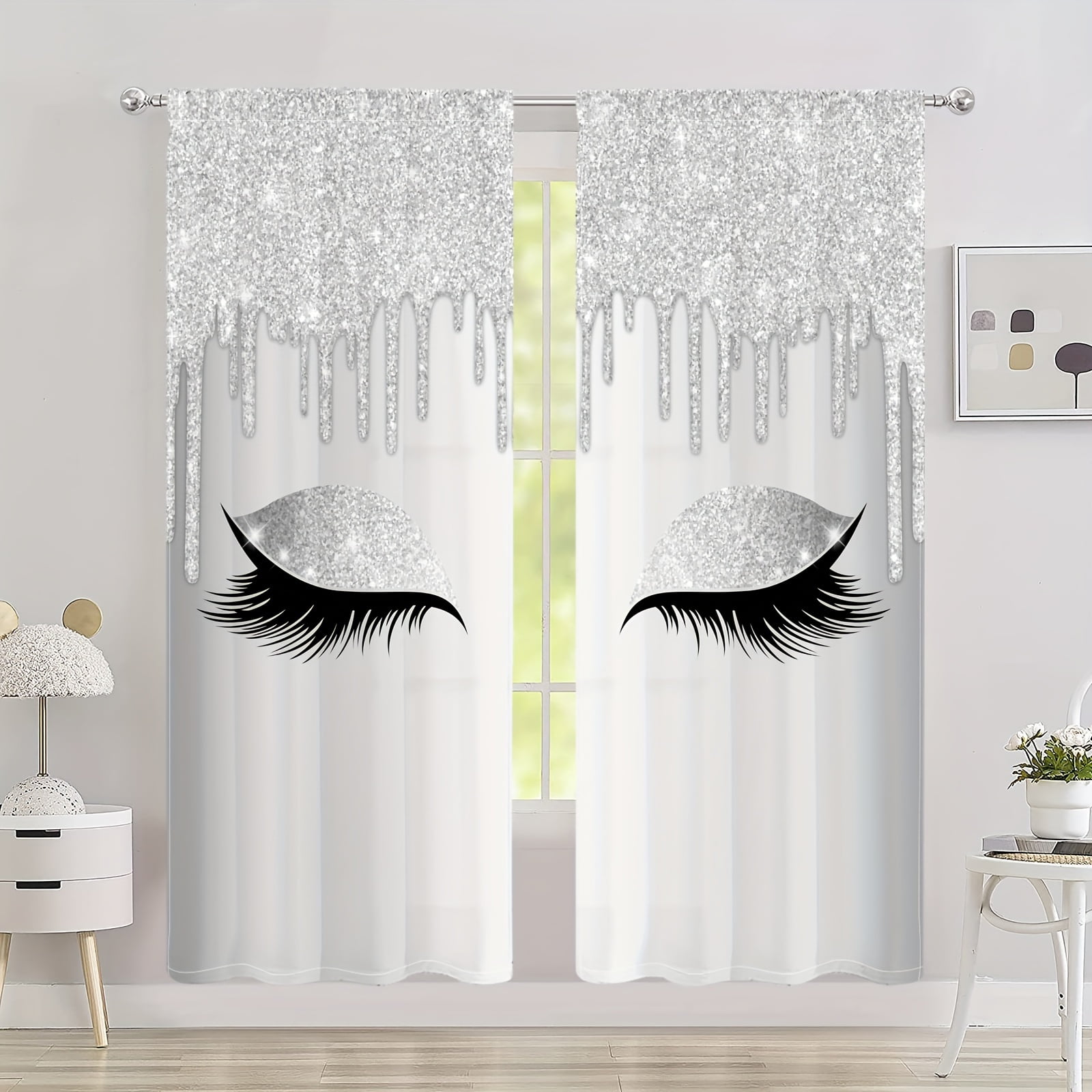2pcs Eye Creative Pattern Curtains For Living Room Bedroom 3D Digital ...