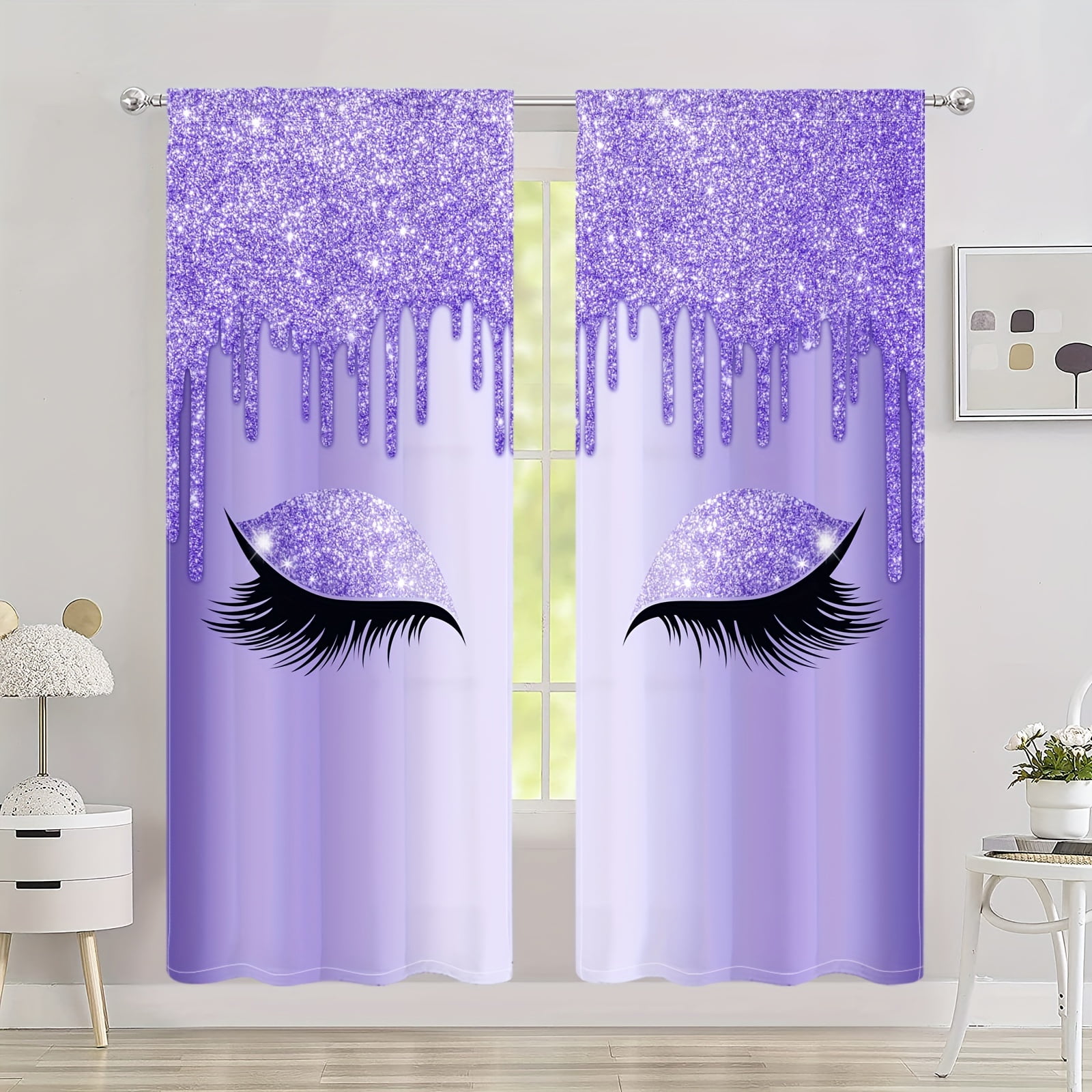 2pcs Eye Creative Pattern Curtains For Living Room Bedroom 3D Digital ...