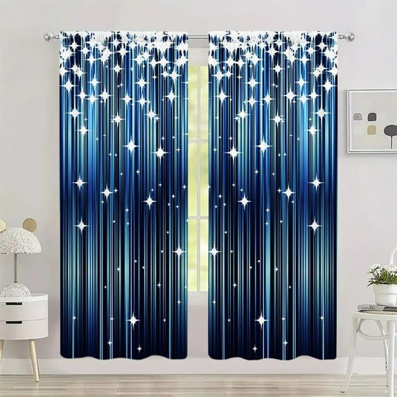 2pcs Fantasy Blue Night Starry Sky Printed Window Curtain - Rod Pocket ...