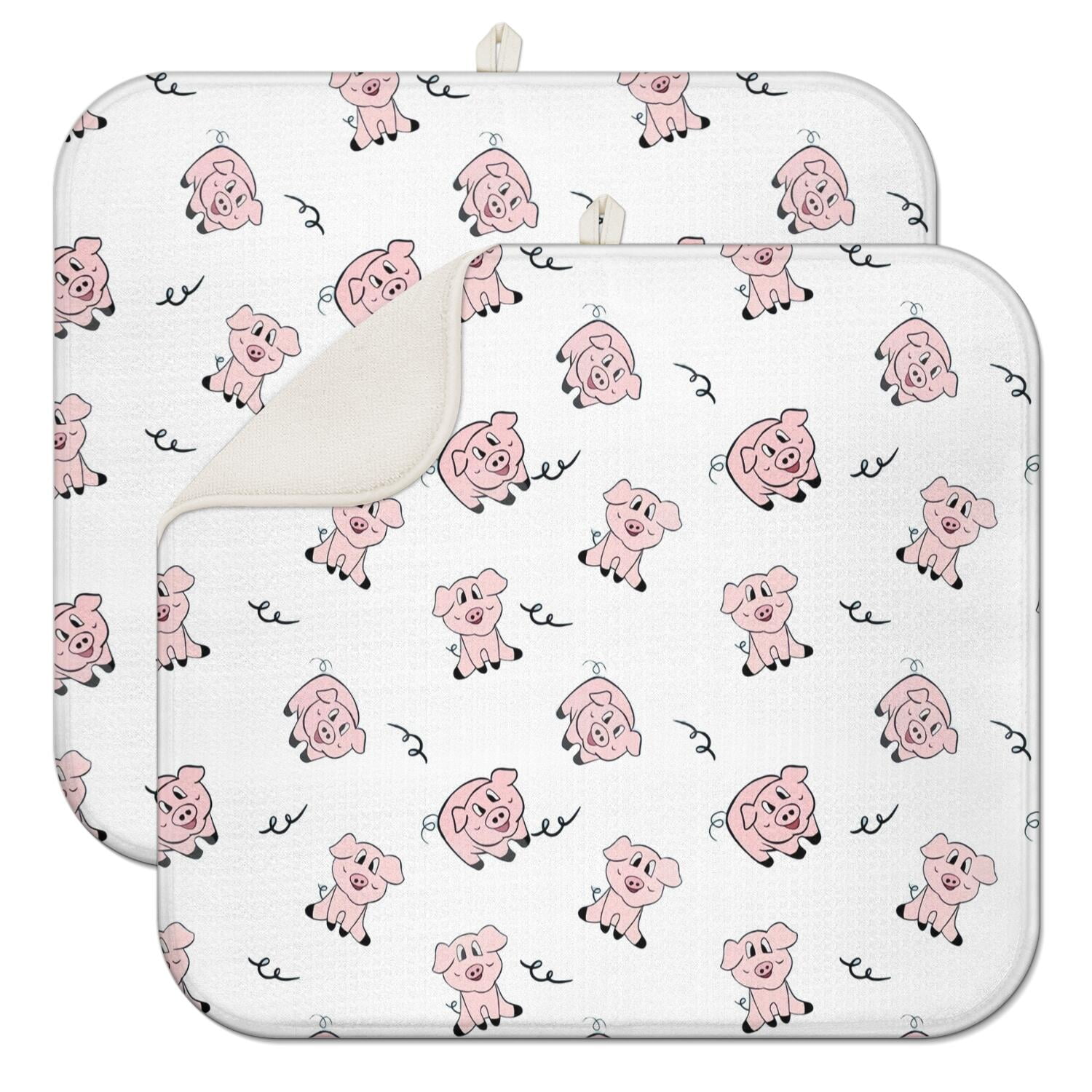 2pcs Farm Pig Themed Drying Mat, Cute Pig Cartoon Absorbent Microfiber ...