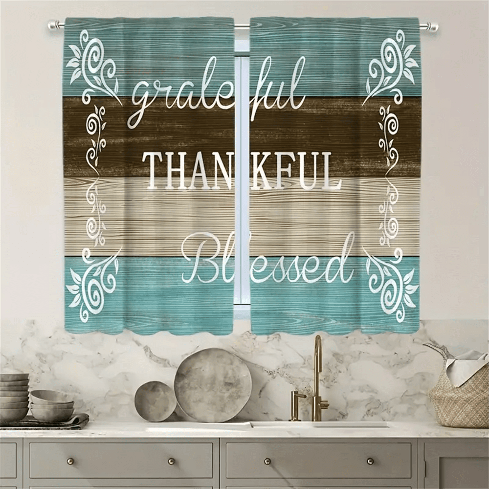 2pcs Farmhouse Kitchen Curtains Rustic Country Short Fork Spoon Knife ...