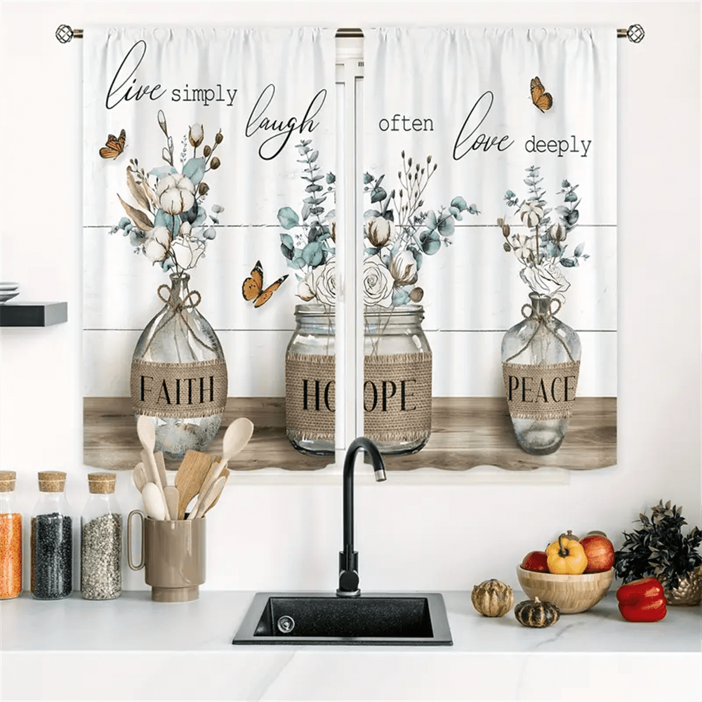 2pcs Farmhouse Kitchen Curtains Rustic Country Short Fork Spoon Knife ...