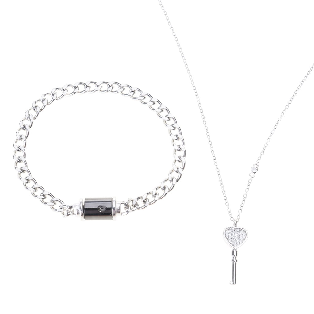 2pcs Fashion Charm Bracelet Metal Chain Bangle Stainless Steel Heart ...