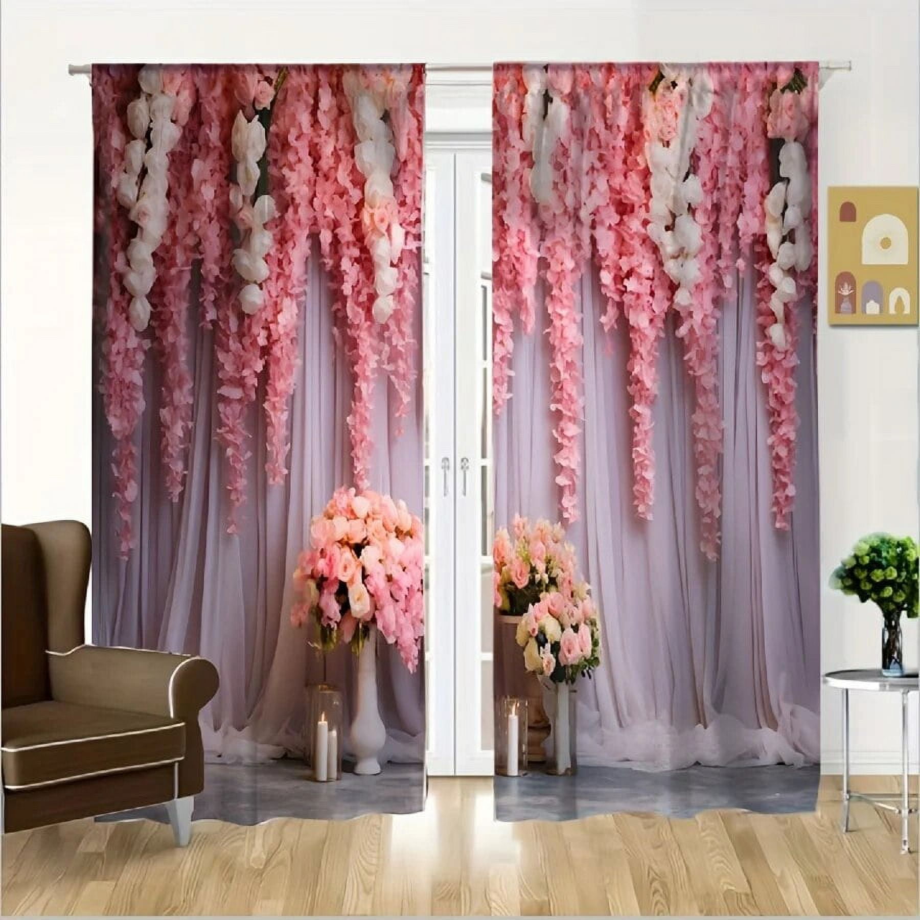 2pcs Fashionable Multicolored Bright Flower Pattern Curtains Semi ...