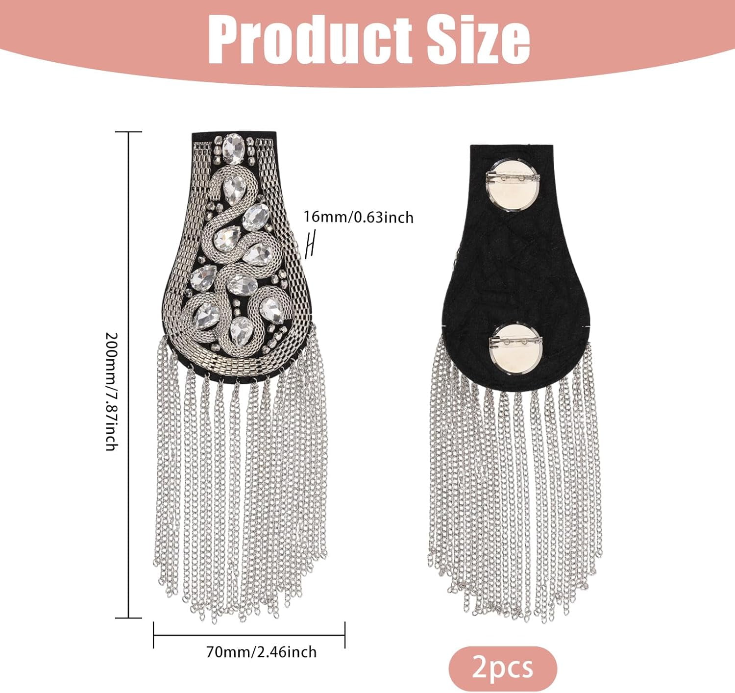 2pcs Fashionable Tassel Epaulettes Alloy Rhinestone Shoulder Badge with ...
