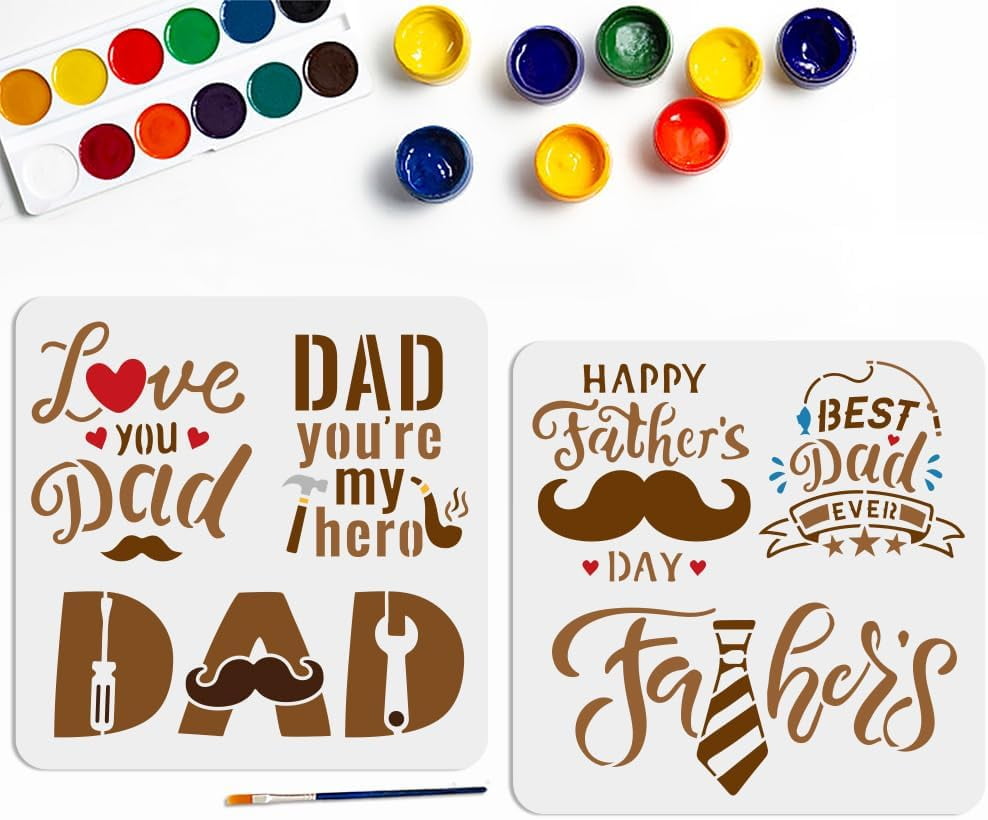 2pcs Father's Day Stencil 11.8×11.8inch Father Love Dad Hero Painting ...