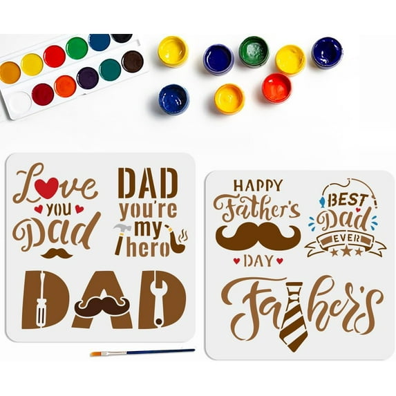 2pcs Father's Day Stencil 11.8×11.8inch Father Love Dad Hero Painting ...