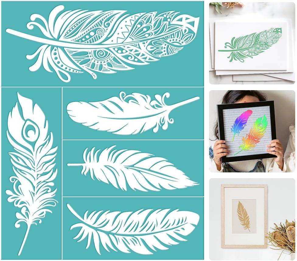 2pcs Feather Painting Stencil 8x11 Mandala Style Screen Print Stencils ...