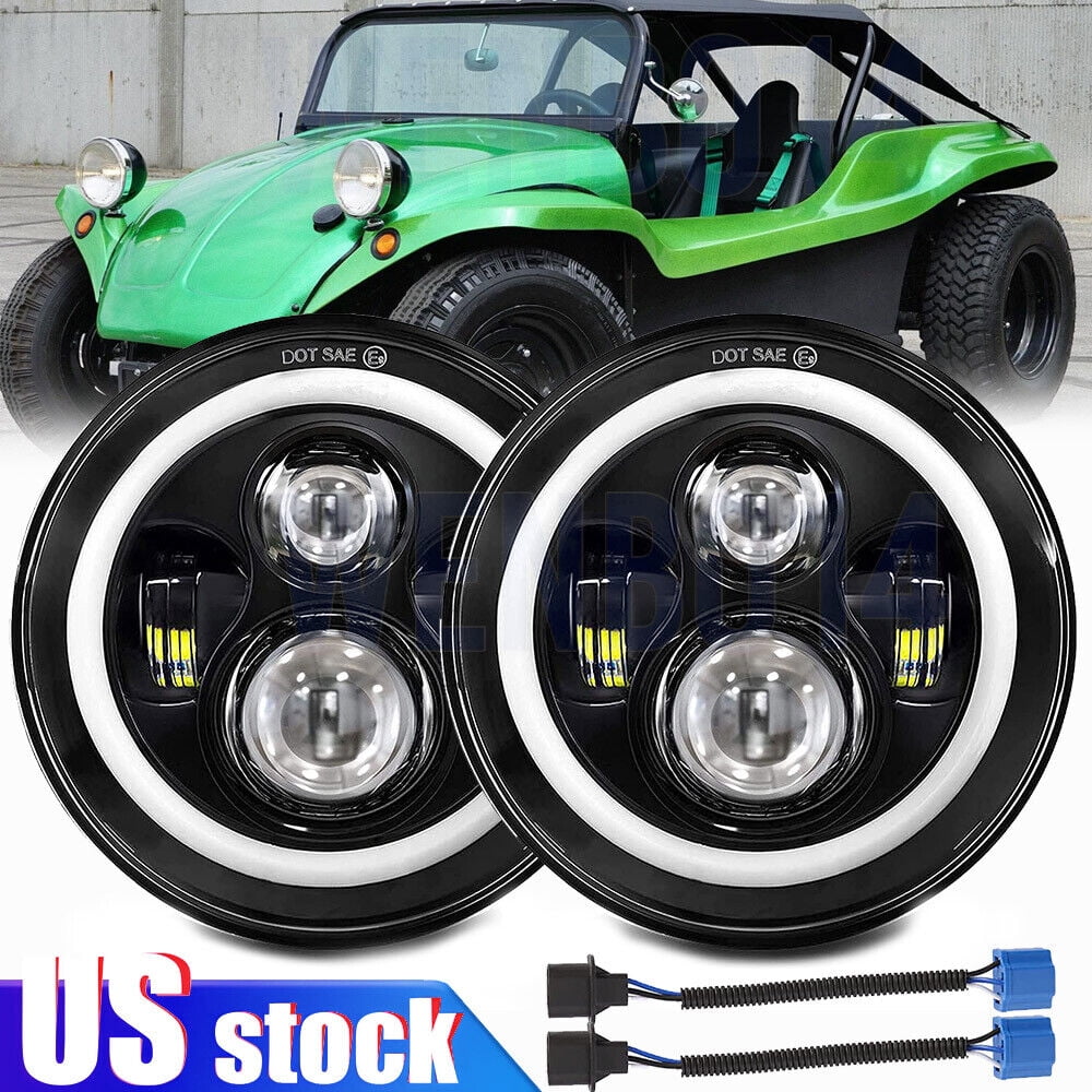 2pcs Fit VW Dune Buggy /Rail Buggy 7" Round LED Headlights Hi/Lo DRL ...