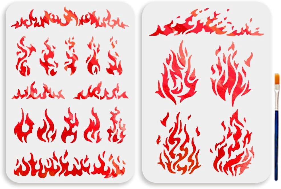2pcs Flame Stencils 11.7×8.3inch Flame Painting Decor Template with ...