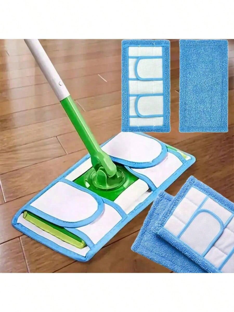 2pcs Flat Mop Replacement Heads, Washable Reusable Microfiber Pads ...