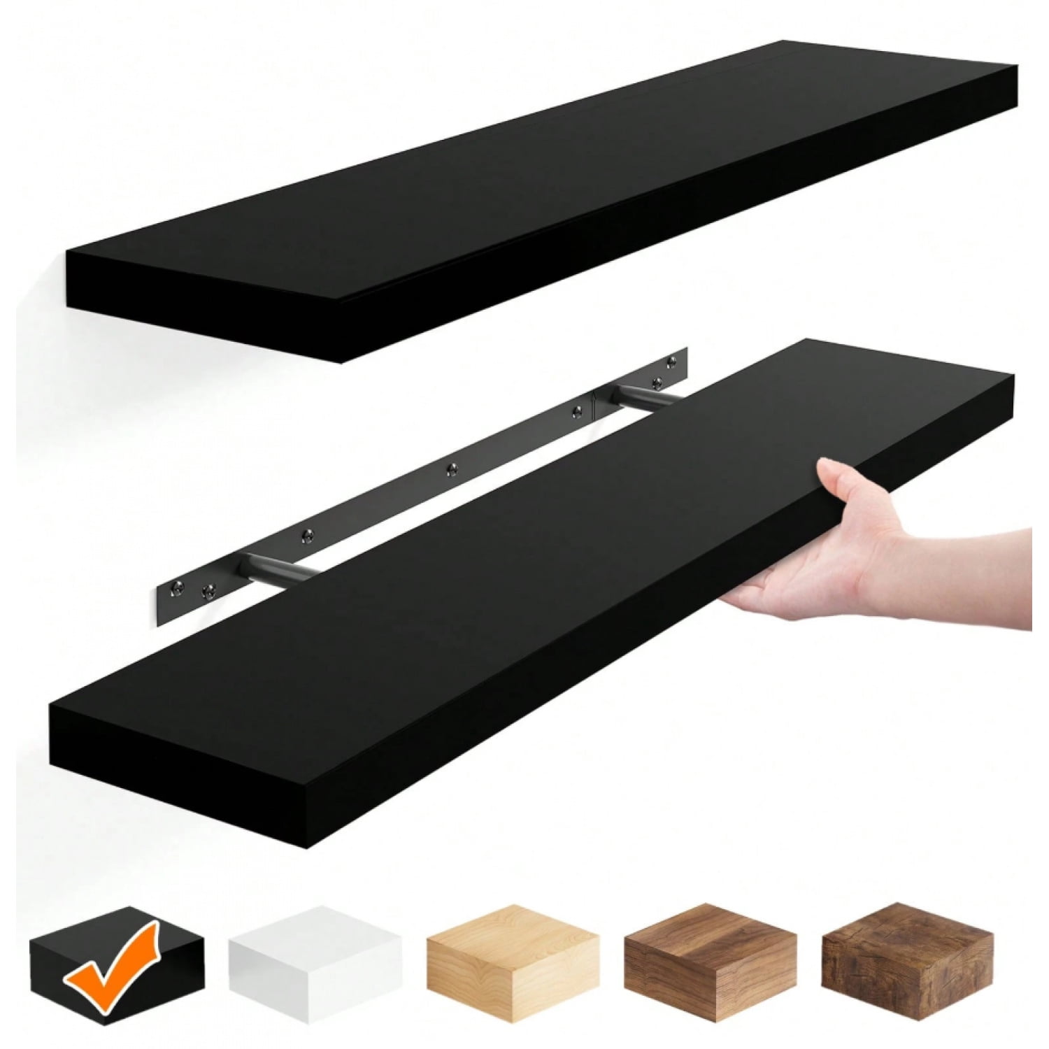2pcs Floating Shelves For Wall, 22in, Wall-Mounted, MDF Wood Room Decor ...