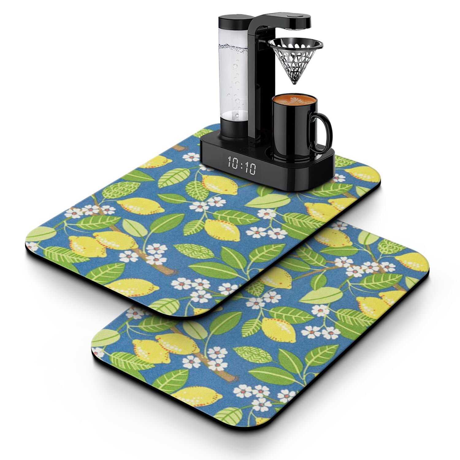 2pcs Floral Lemon Coffee Station Mat - Cute Fruit Print Absorbent ...