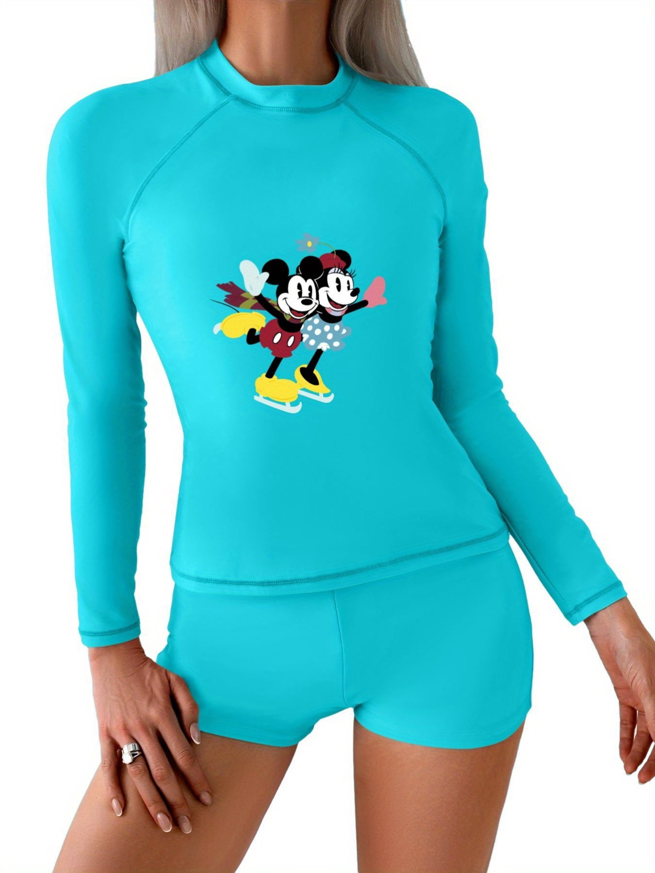 2pcs Floral Swimwear Set - Long Sleeve Rash Guard & Swim Shorts, Trendy ...