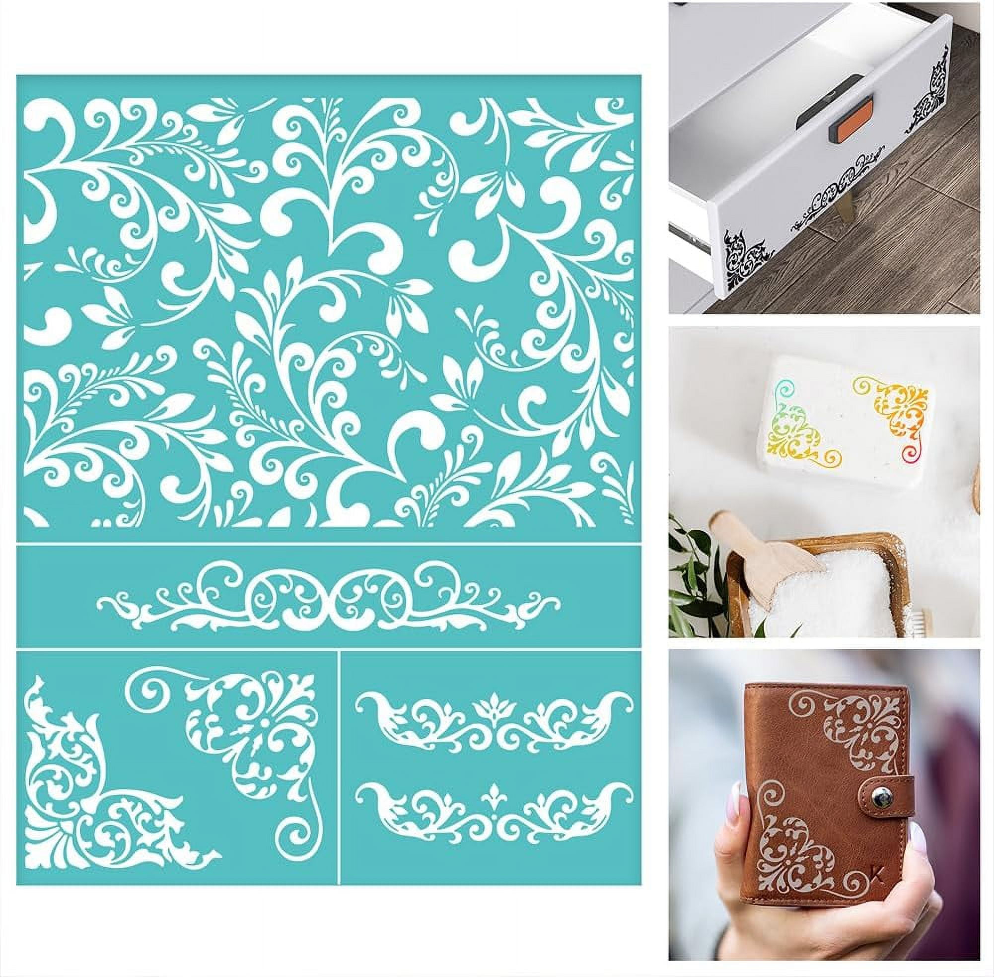 2pcs Flower Border Stencils 8.5x11 Corner Pattern Silk Screen Stencils ...