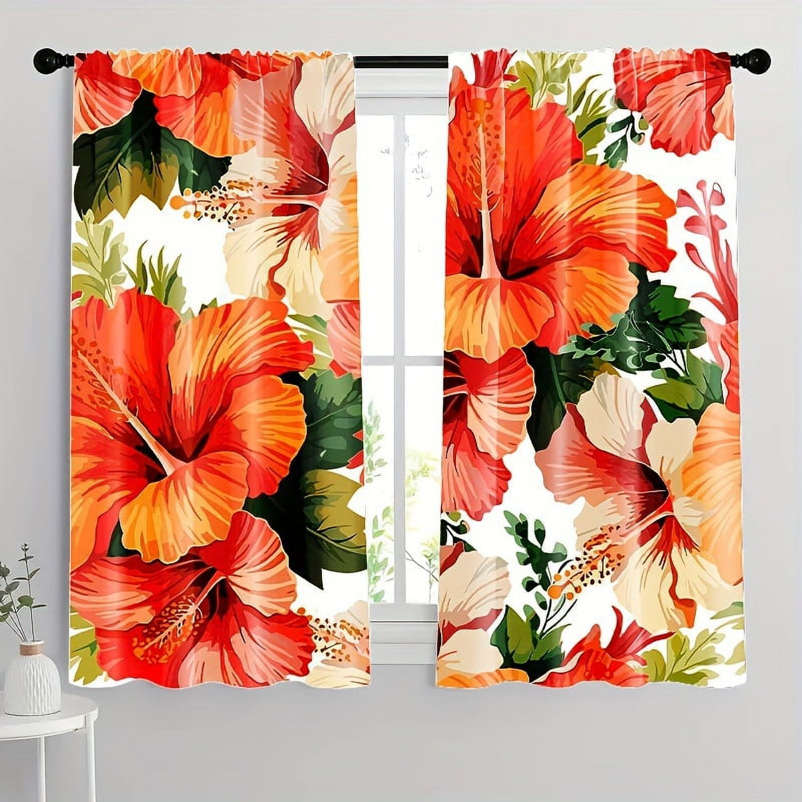 2pcs Flower Pattern Curtains rative Window Drape Window Treatments For ...