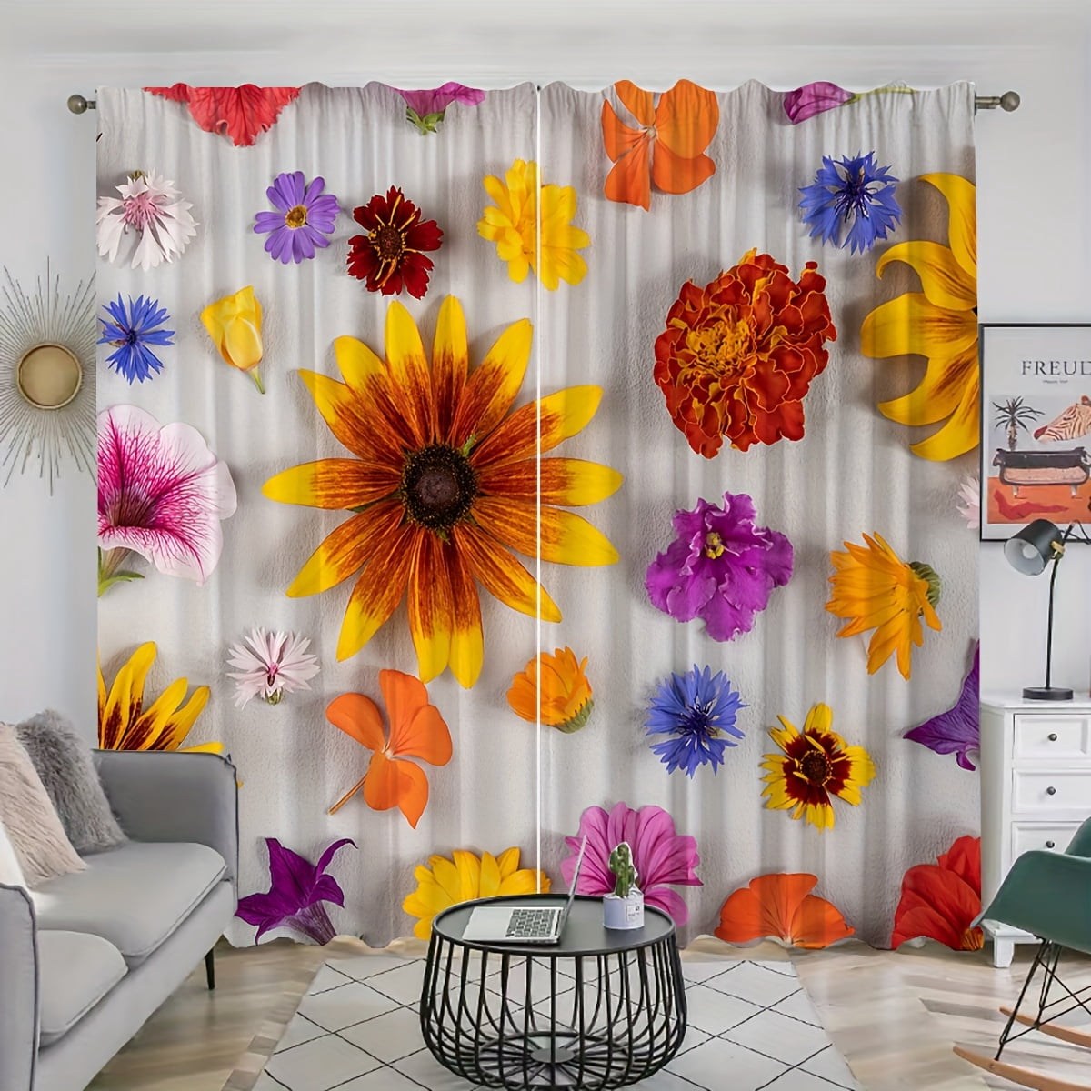 2pcs Flower Pattern Curtains rative Window Drapes Window Treatments For ...