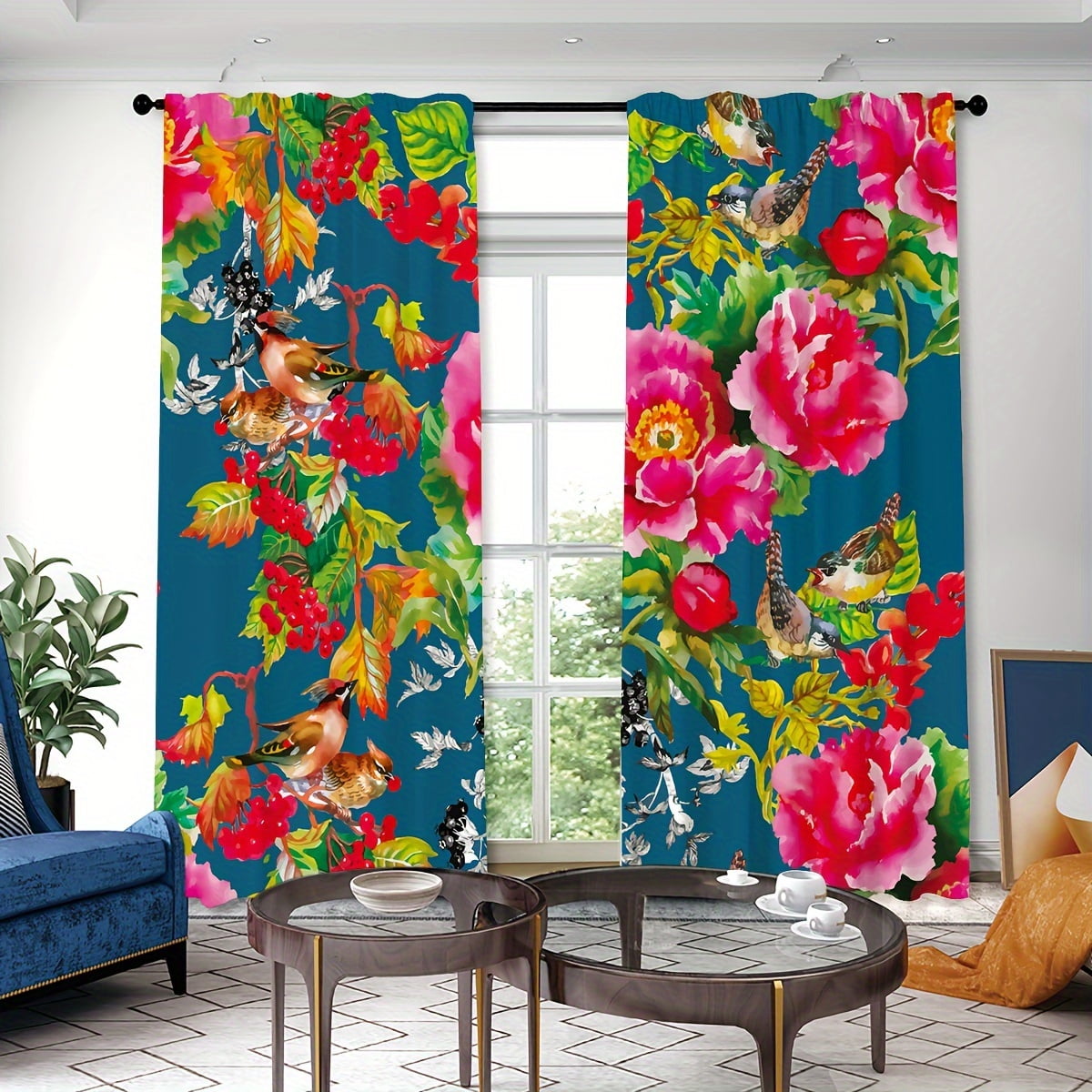2pcs Flower Pattern Curtains rative Window Drapes Window Treatments For ...