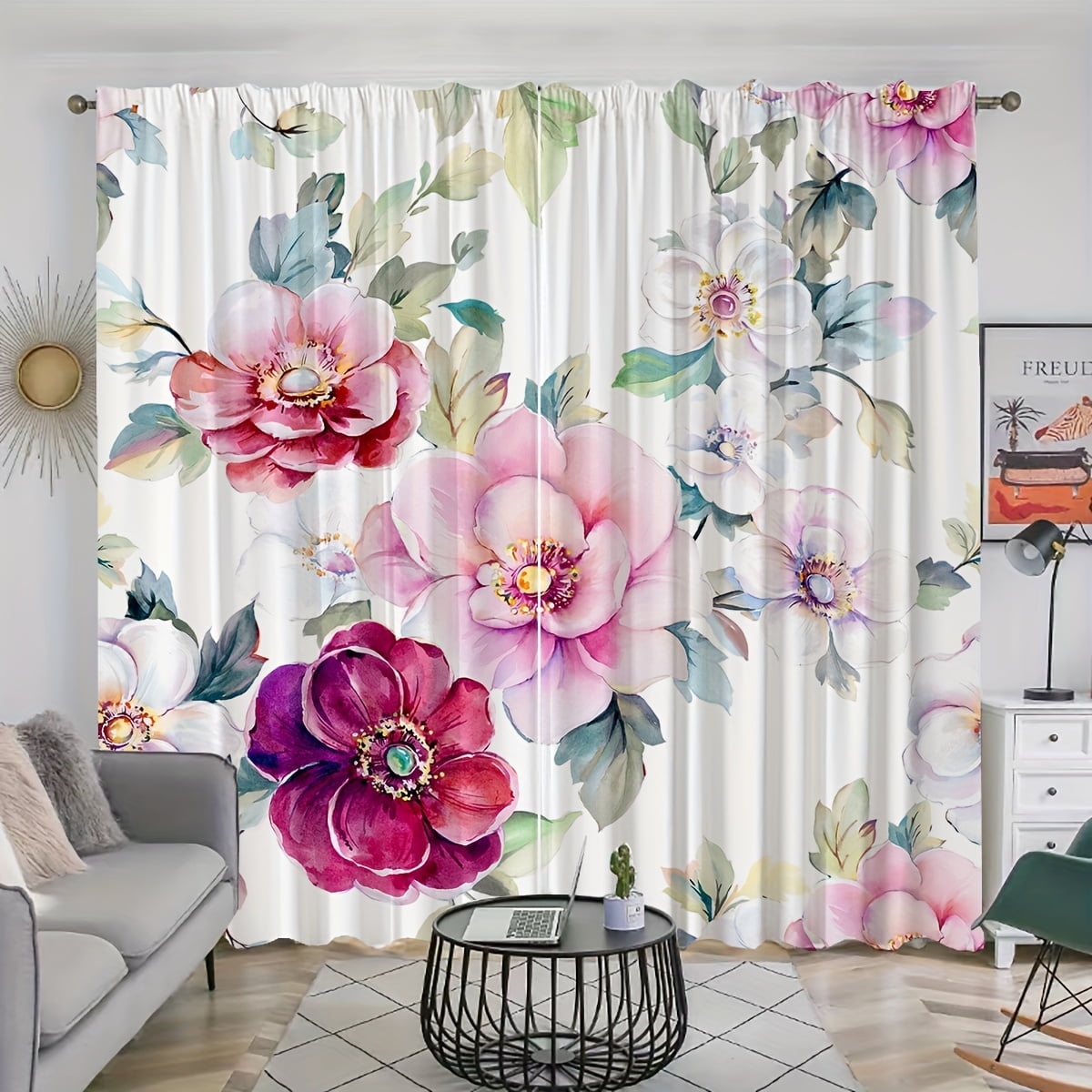 2pcs Flower Pattern Curtains rative Window Drapes Window Treatments For ...