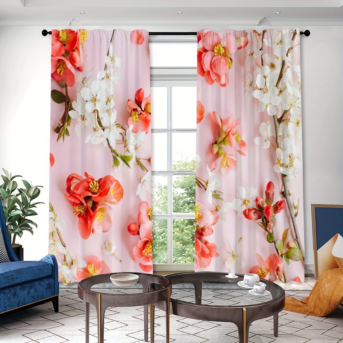2pcs Flower Pattern Curtains rative Window Drapes Window Treatments For ...