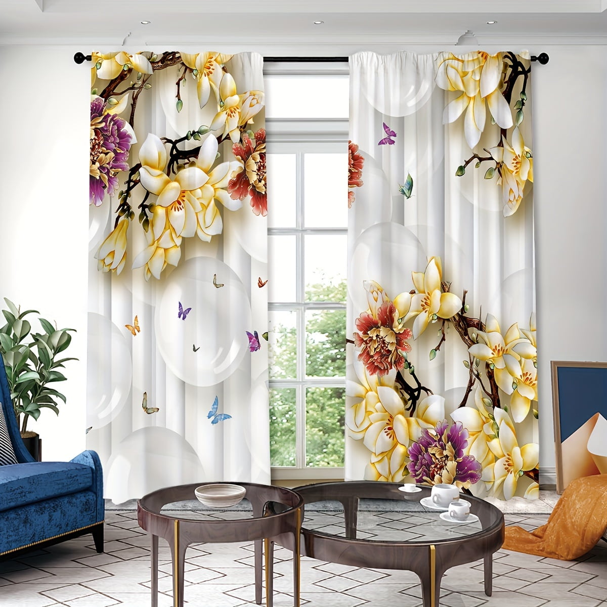 2pcs Flower Pattern Curtains rative Window Drapes Window Treatments For ...