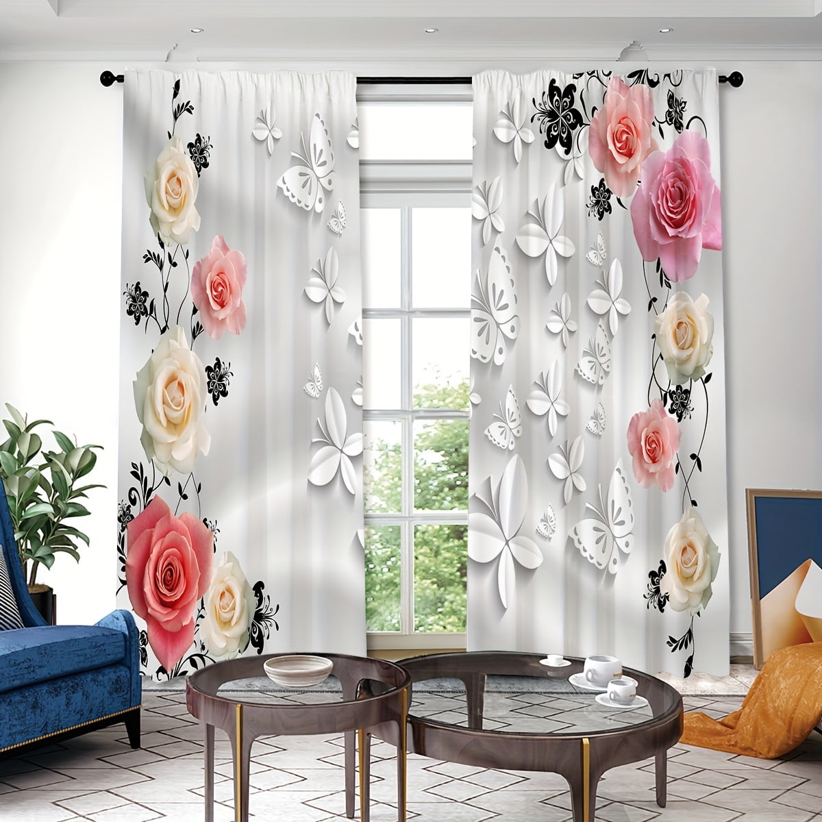 2pcs Flower Pattern Curtains rative Window Drapes Window Treatments For ...