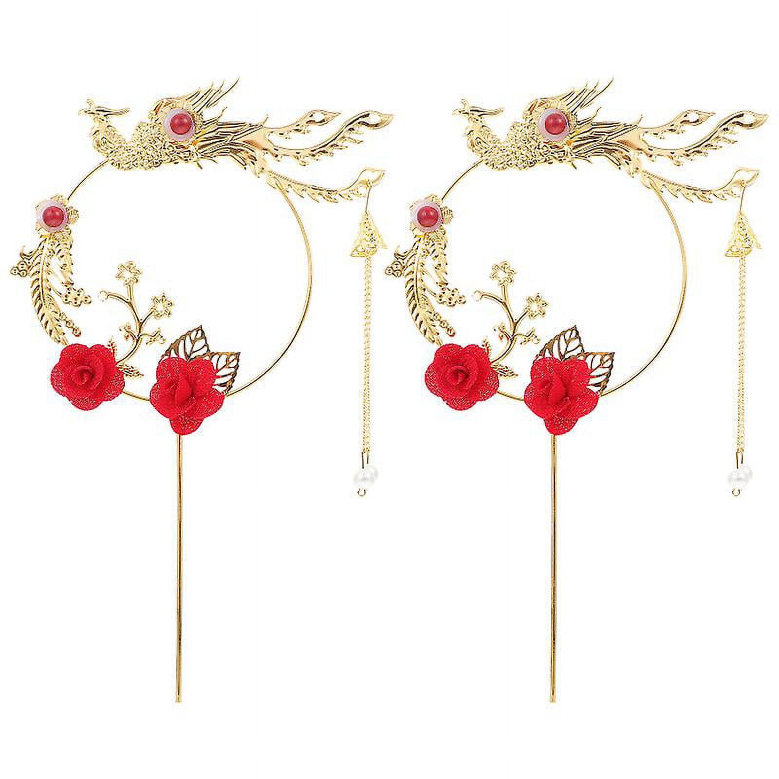 2pcs Flower Phoenix Cupcake Toppers Birthday Wedding Pendant Cake ...