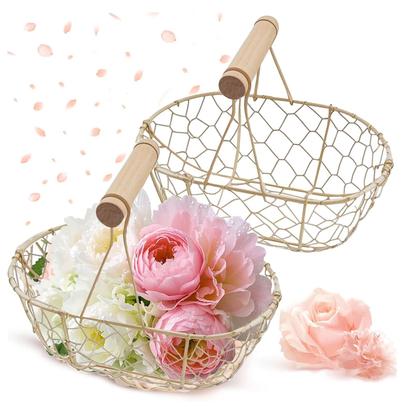 2pcs Flower Wedding Basket Rustic with Wood Handle Small Flower Basket ...
